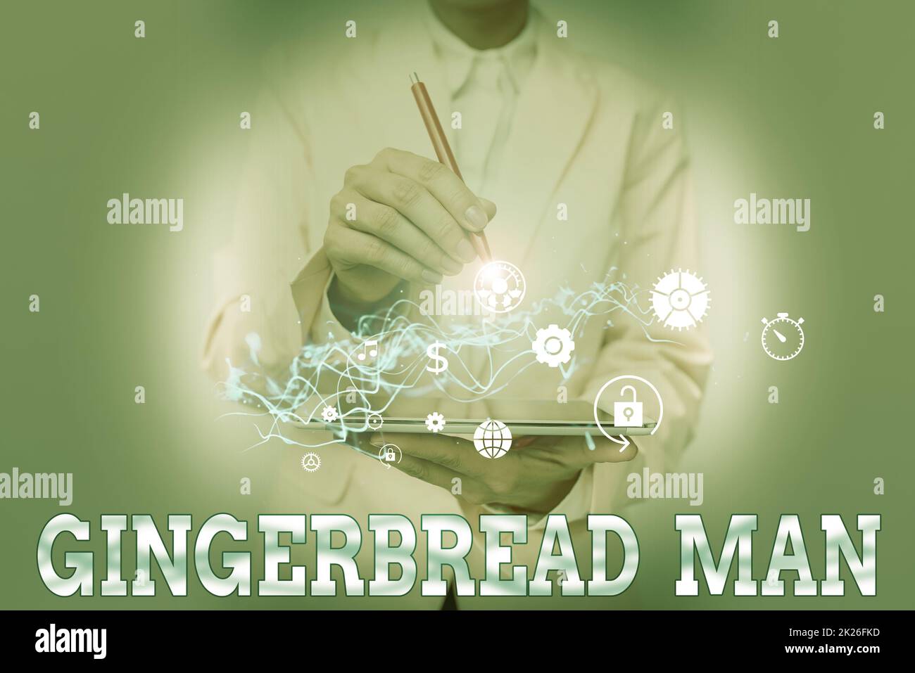 Conceptual caption Gingerbread Man. Word Written on cookie made of ...