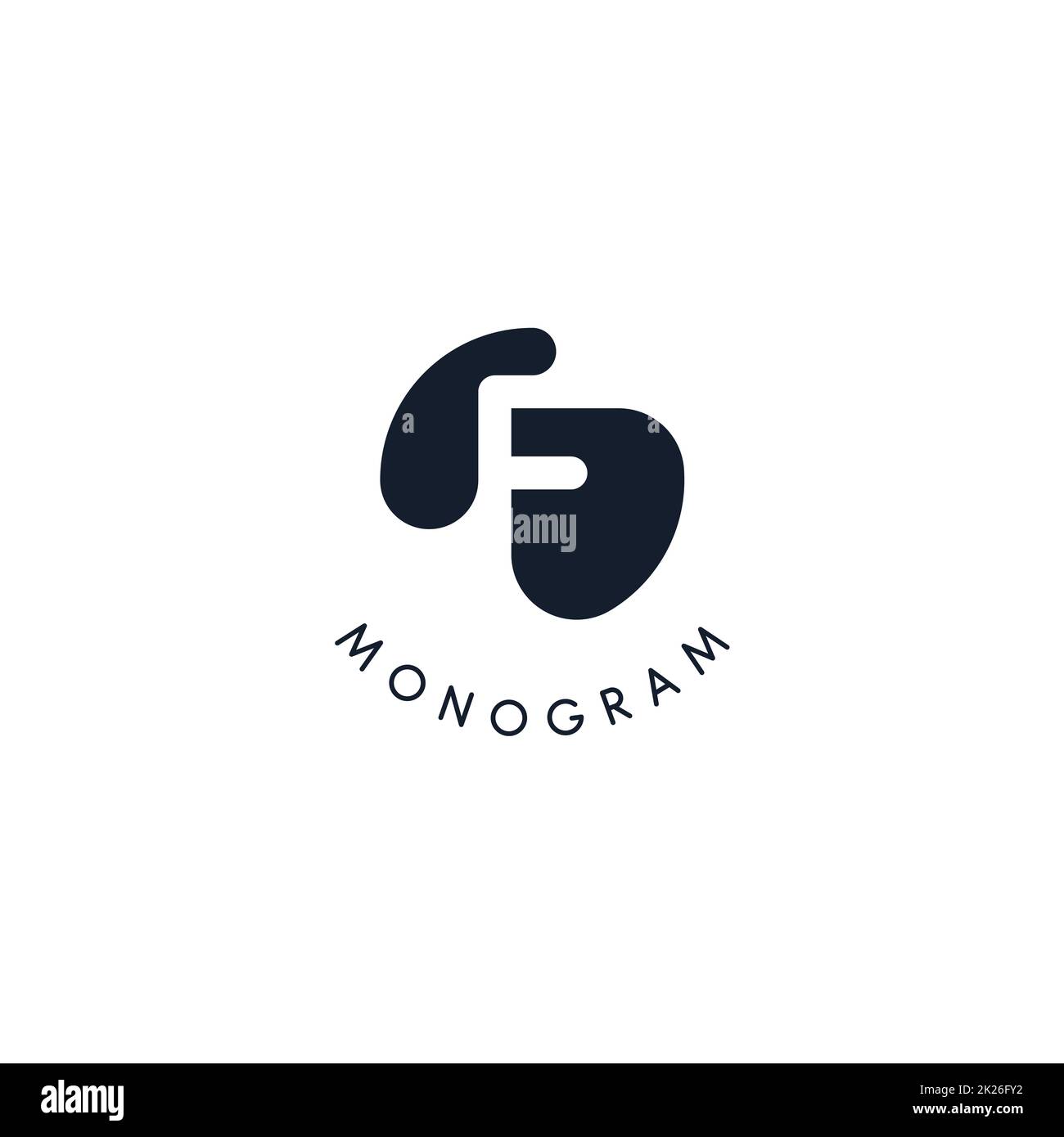 Black logo with cut out silhouette of letter F, round monogram for ...