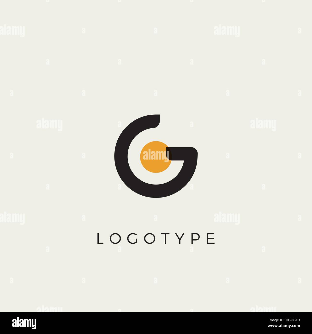 Creative letter G for logo and monogram. Minimal artistic style letter with yellow spot for ...