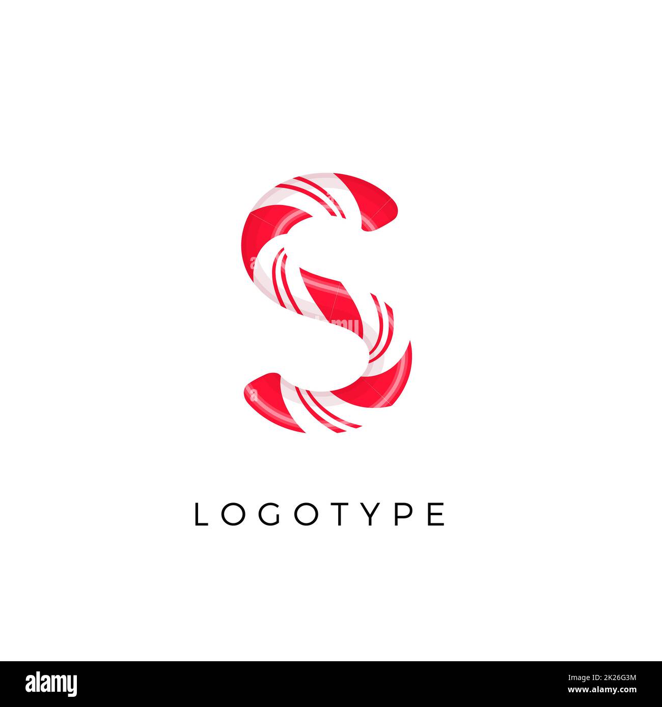 Candy letter S with bright red and white stripes. Like Sweet lollipop ...