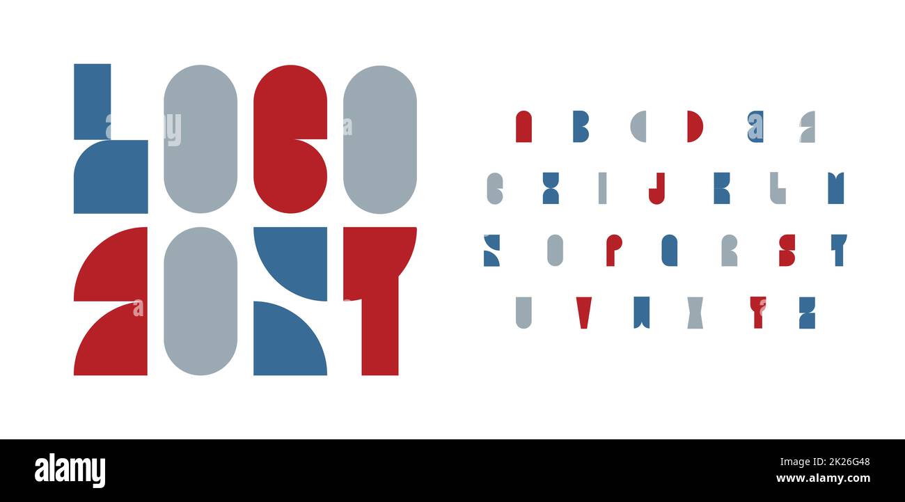 Geometric bauhaus font modular color alphabet. Rounded cube type for ...