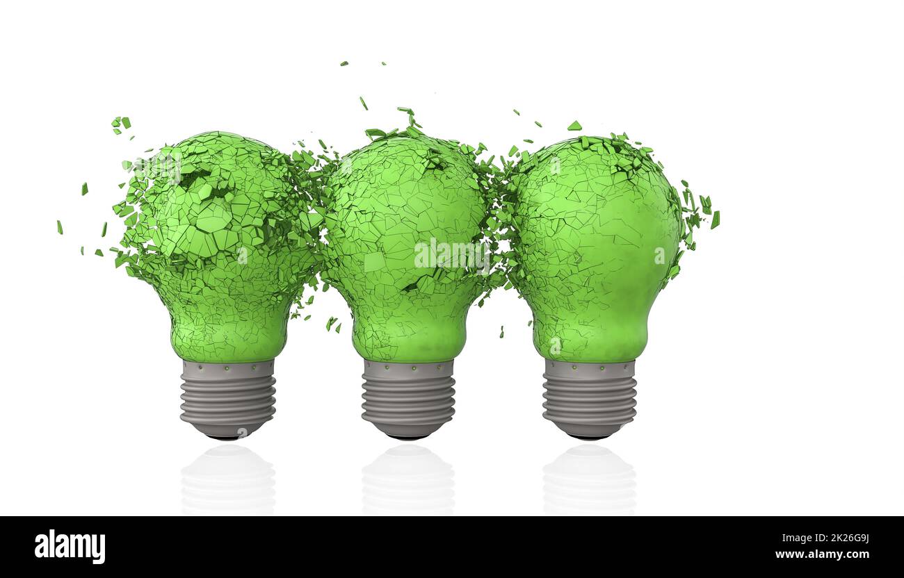 light bulbs breaking on white background Stock Photo - Alamy
