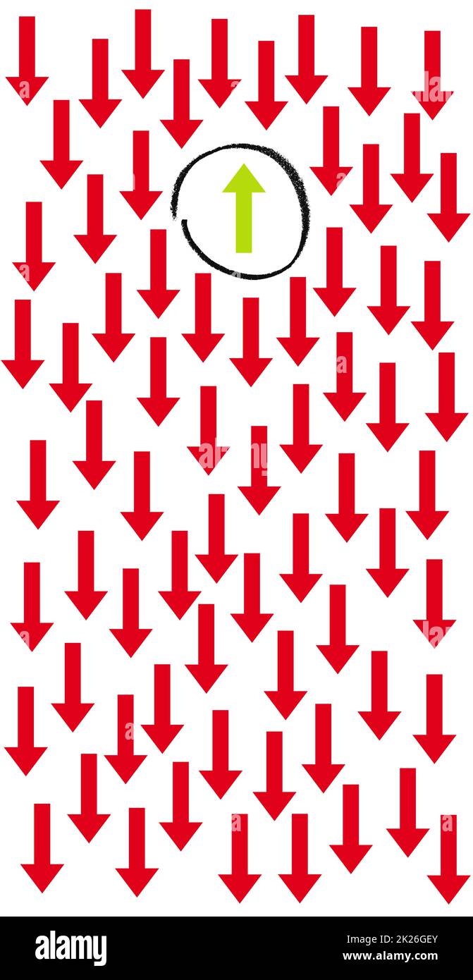 Different - One arrow showing in opposite direction Stock Photo - Alamy