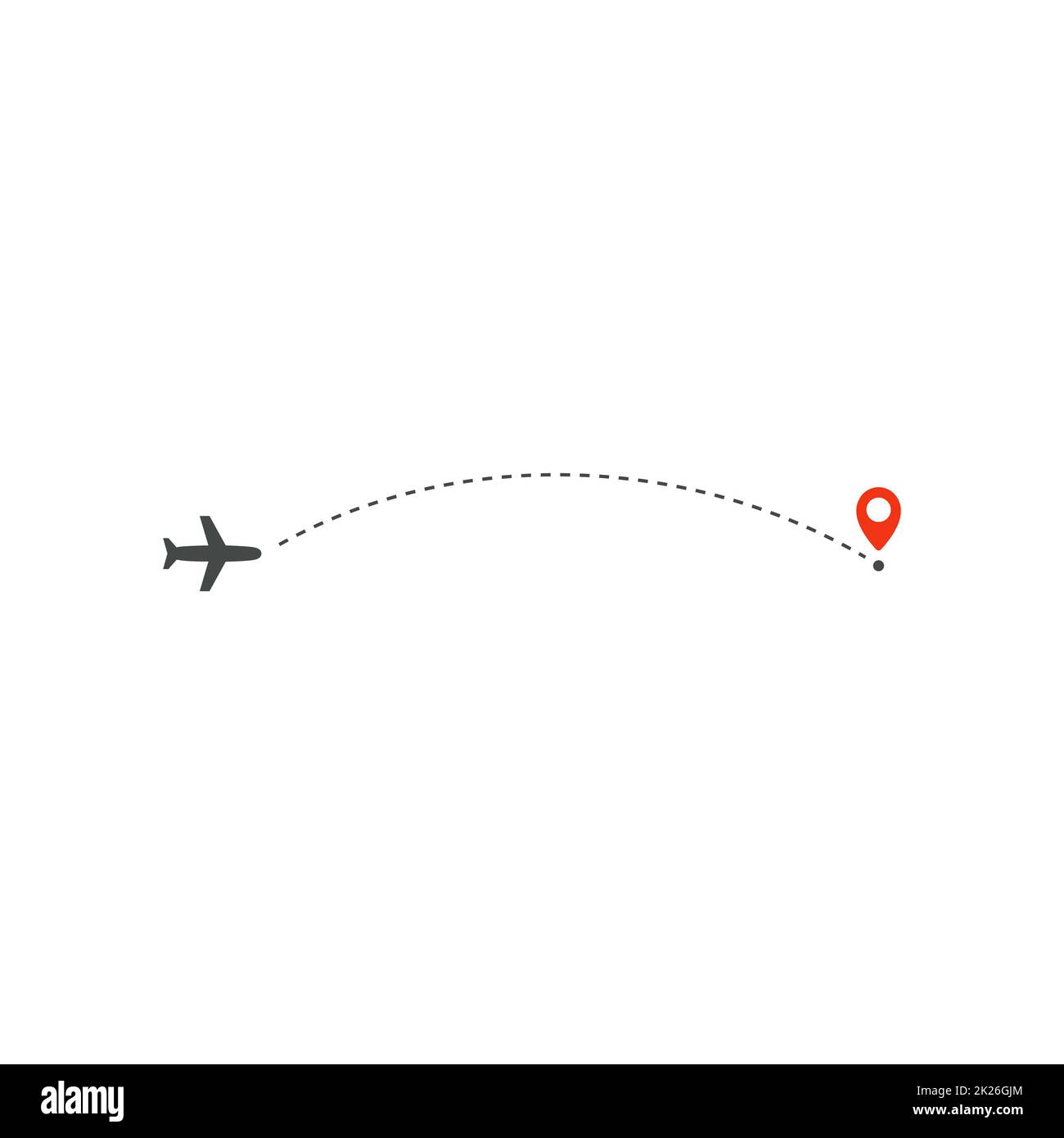 Plane way icon, airplane path direction and destination red point, logo ...