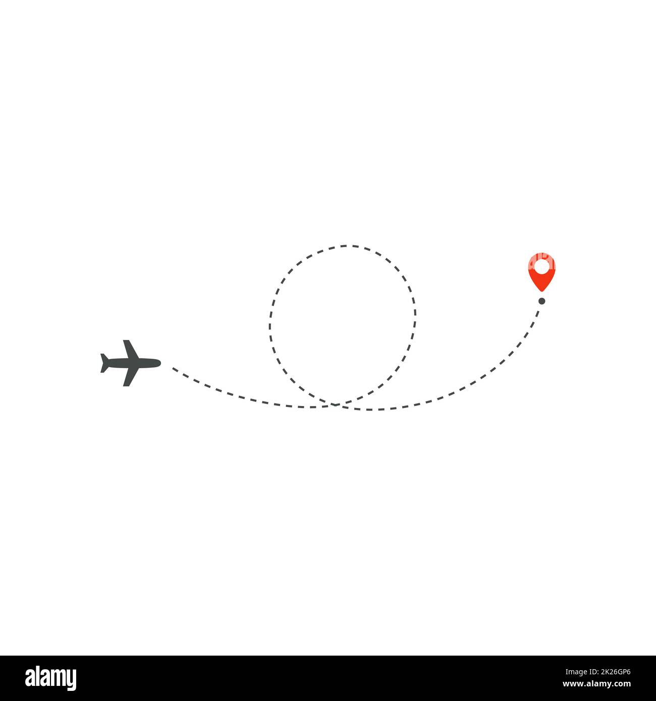 Plane way icon, airplane circle ring path direction and destination red ...