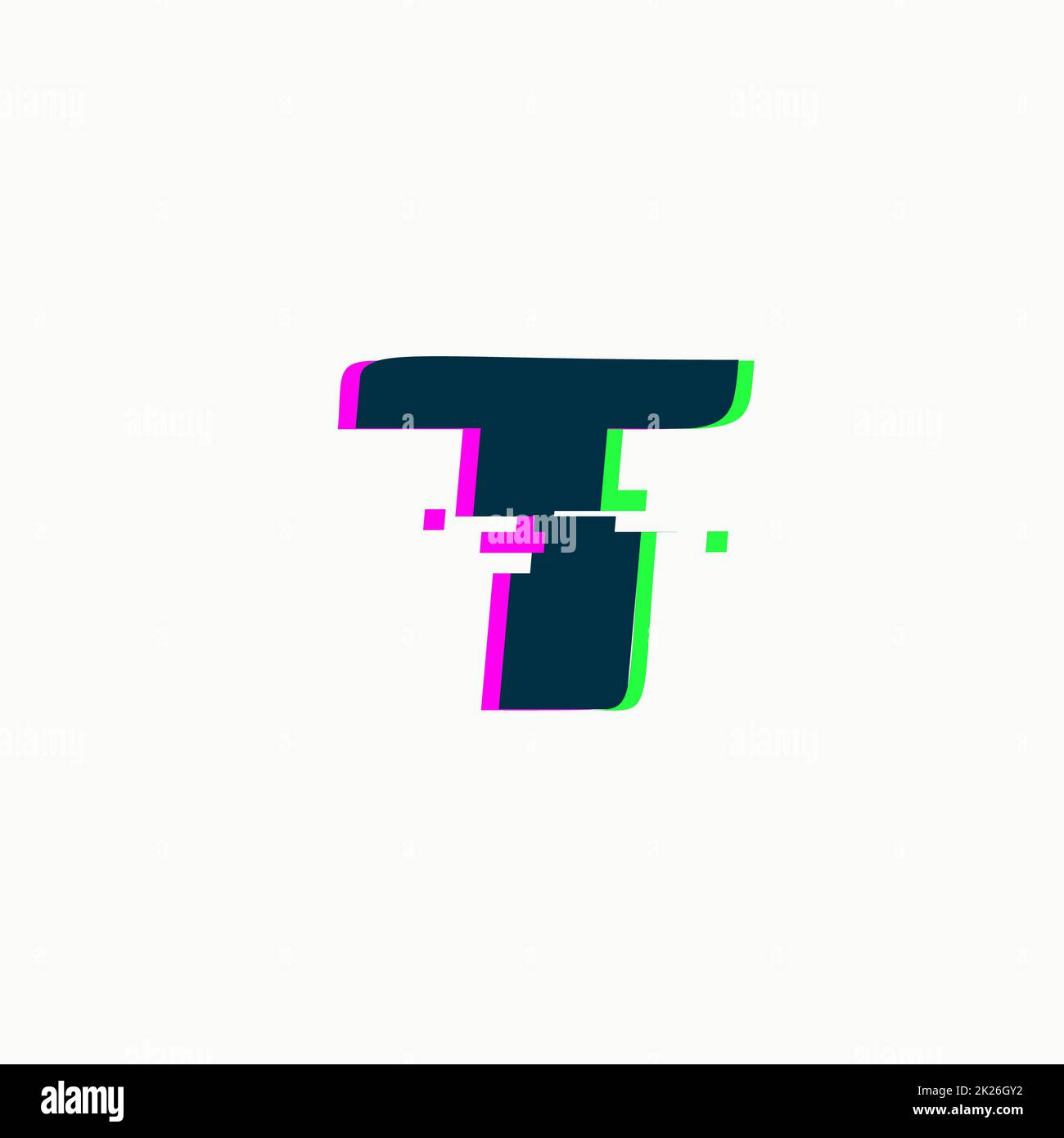 Letter T. Glitch font, vector isolated abstract symbol with digital ...