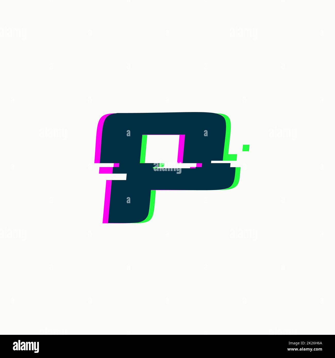Letter P. Glitch font, vector isolated abstract symbol with digital ...