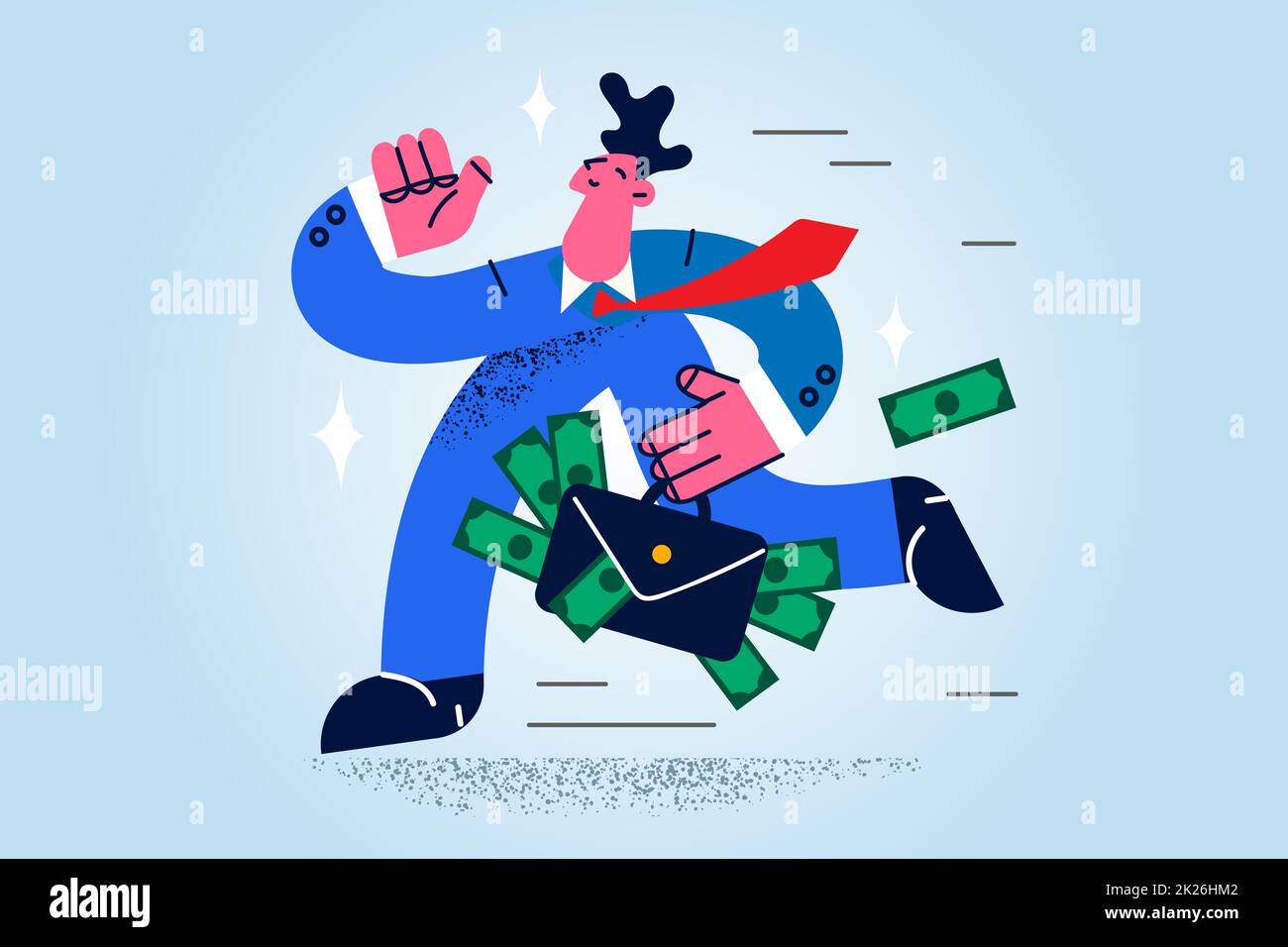 Happy businessman run with suitcase full of money Stock Photo - Alamy