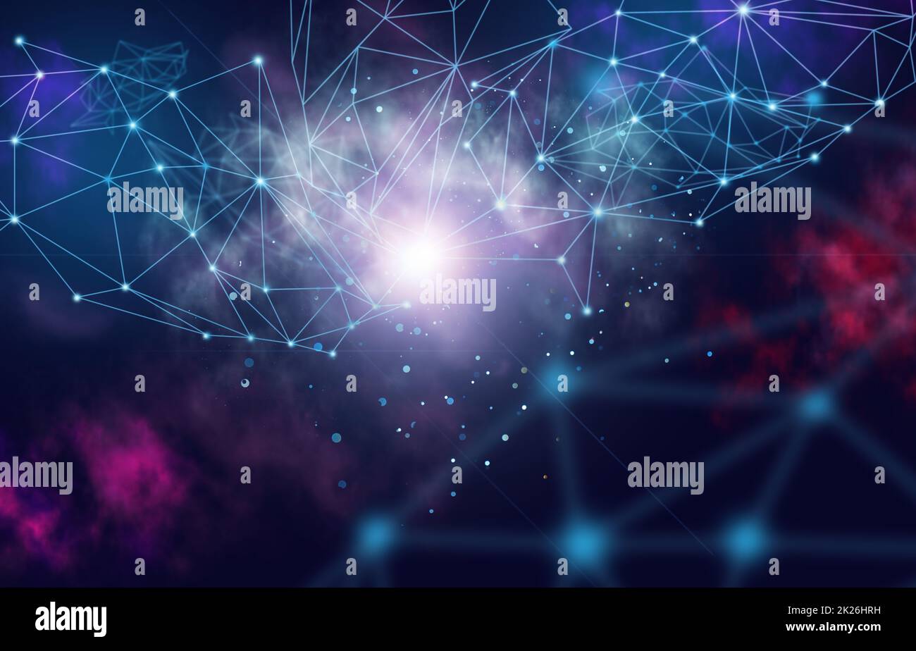 Abstract background with connected lines and dots on a dark blue ...