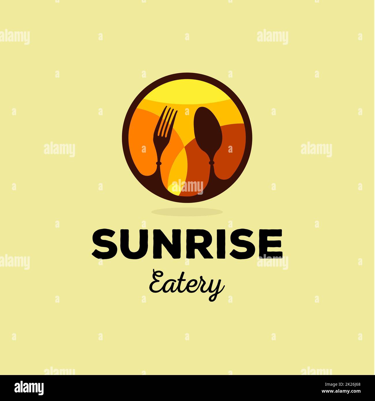 Isolated yellow and orange vector food service logo. Table setting icon ...