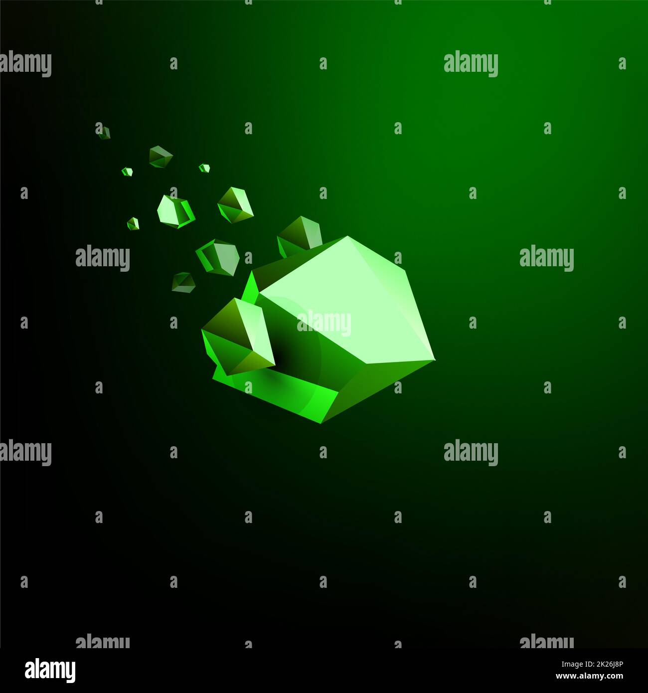 Falling beauty stone, Emerald, space debris, green collapsing asteroid ...