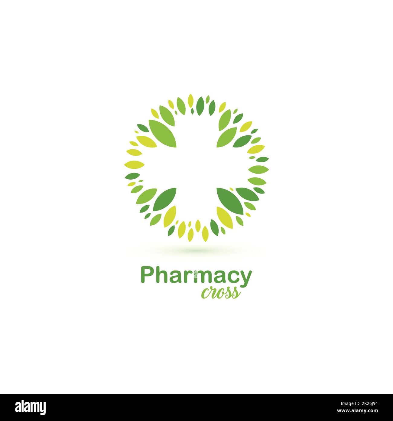 Pharmacy cross green leaves vector logo. Organic medical clinic symbol ...