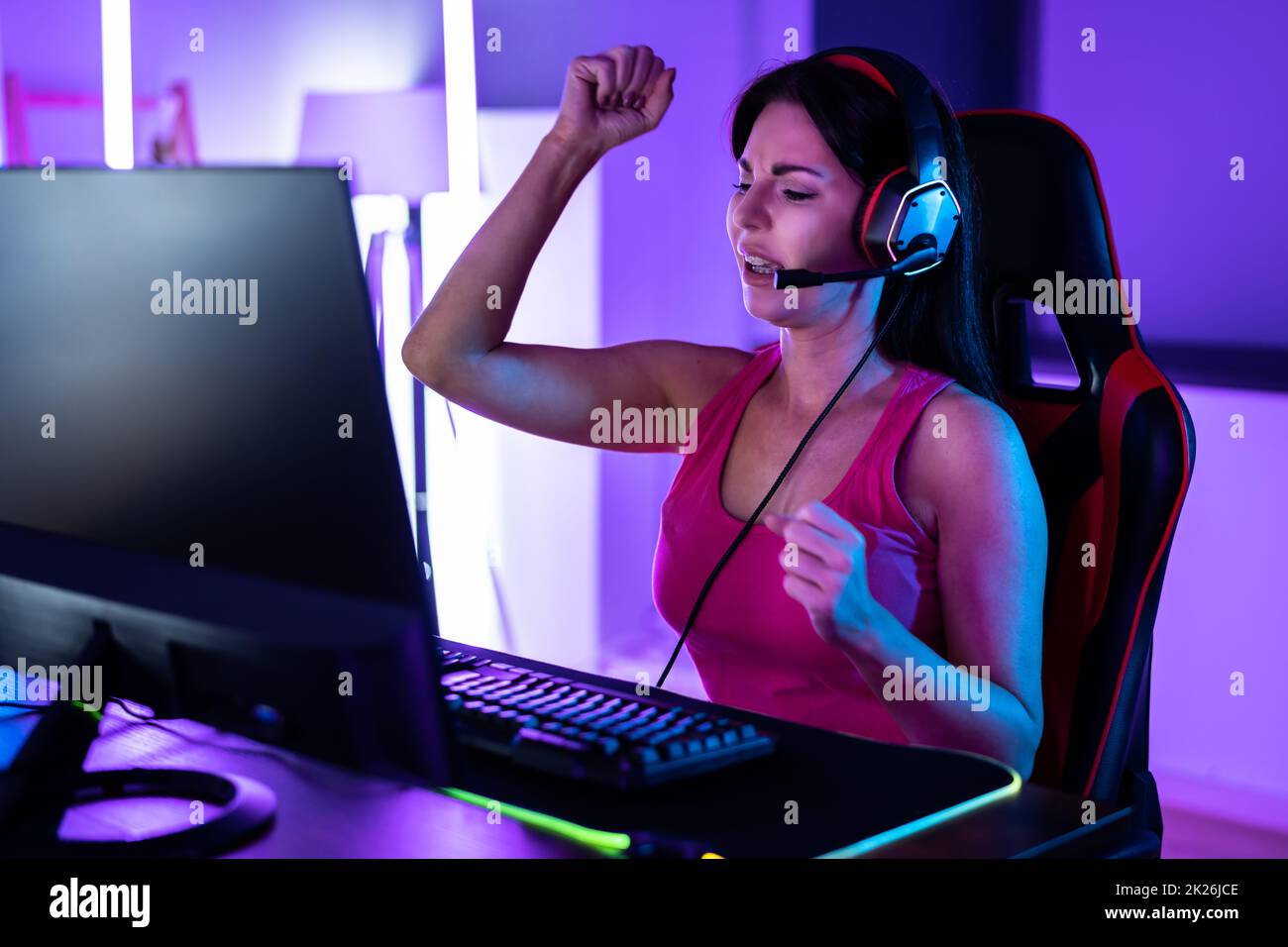 Young Excited Gamer Girl Won Video Game Stock Photo - Alamy