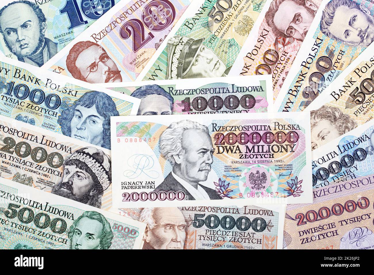 Old Polish money - Zloty a background Stock Photo - Alamy