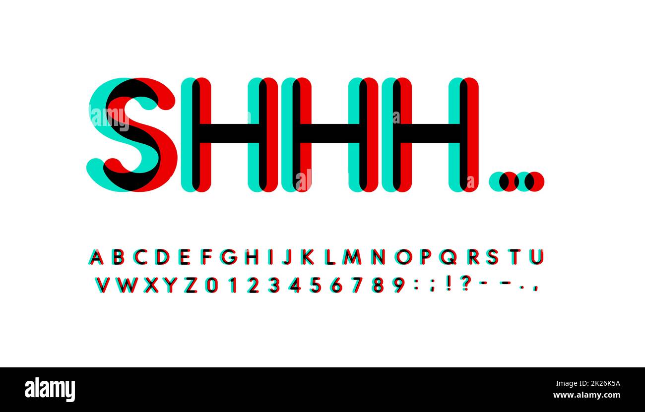 Overprint letters and numbers set. Glowing turquoise and red spectrum ...