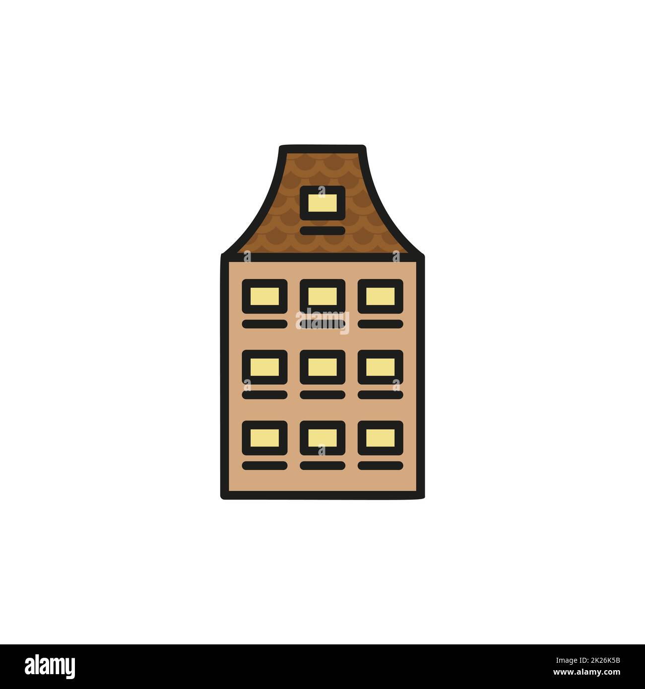 Isolated brown color low-rise municipal house in lineart style icon ...