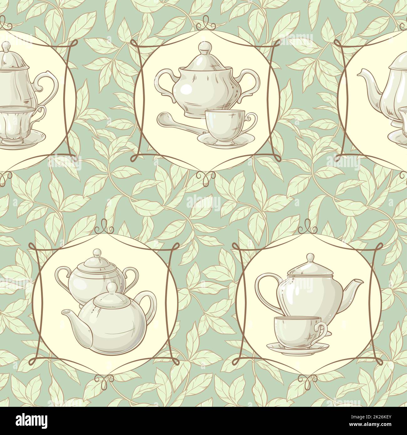 tea time vector pattern Stock Photo - Alamy