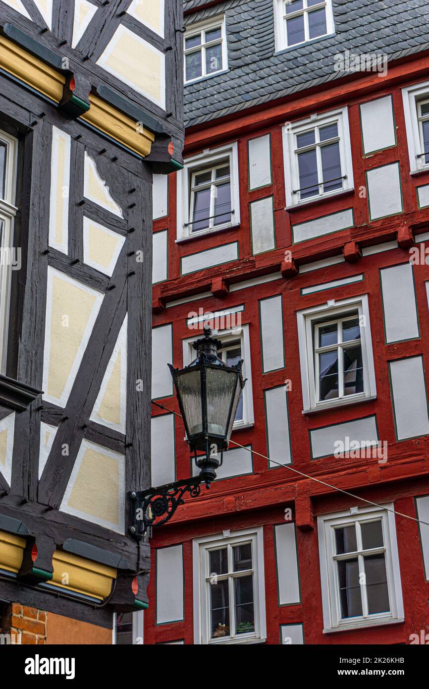 Impression in the historic city of Marburg in Germany with old ...