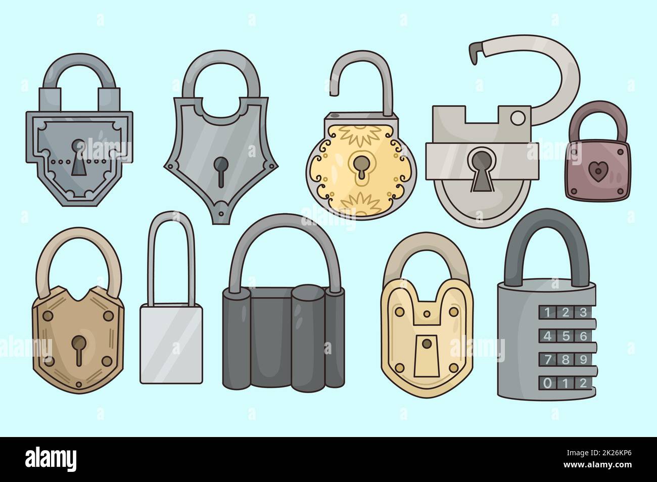 Cartoon illustration combination padlock security hi-res stock ...