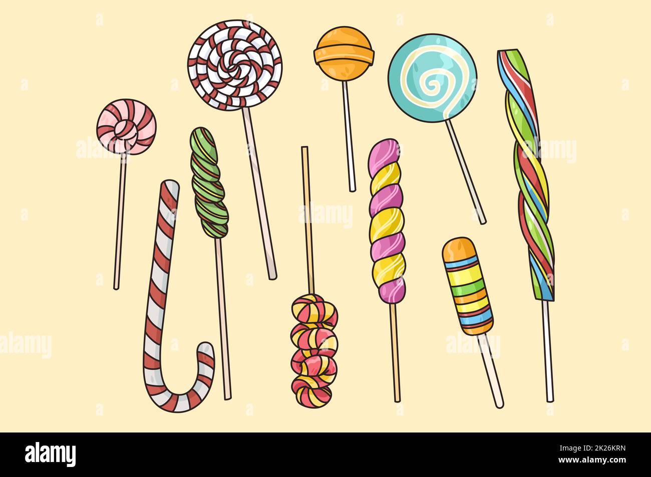 Set of different caramel candies on sticks Stock Photo - Alamy