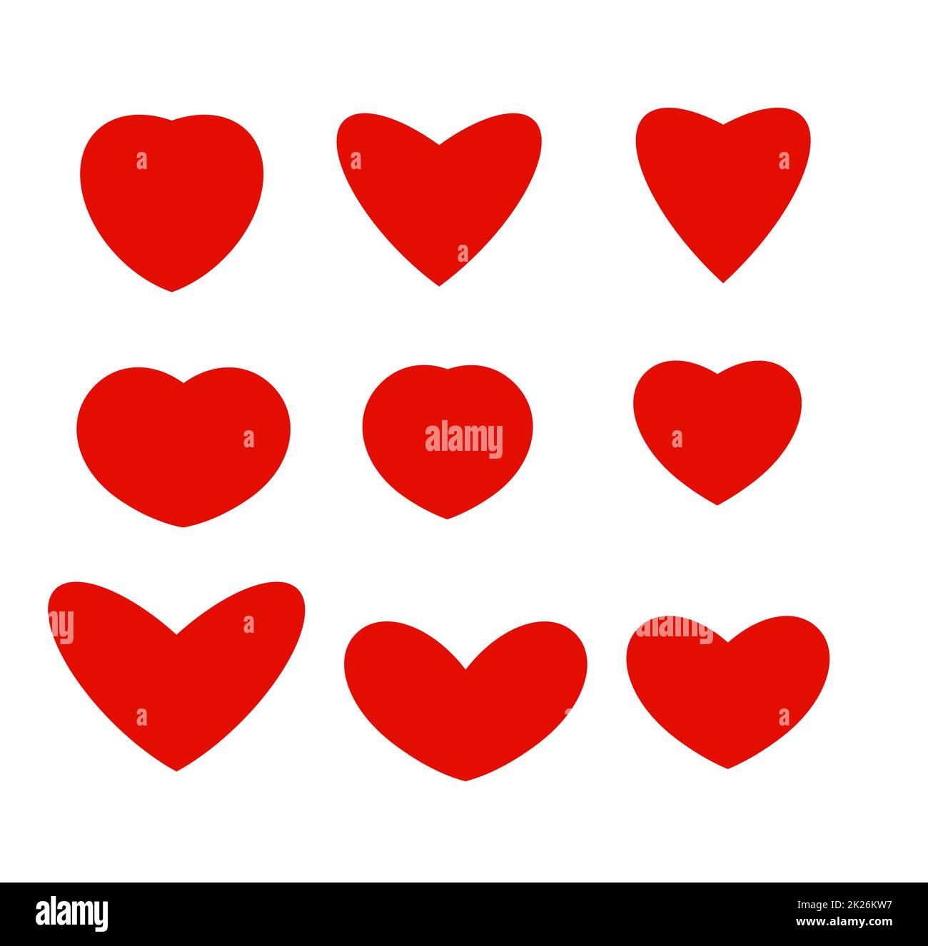 Isolated abstract red color hearts of different shapes logos collection ...