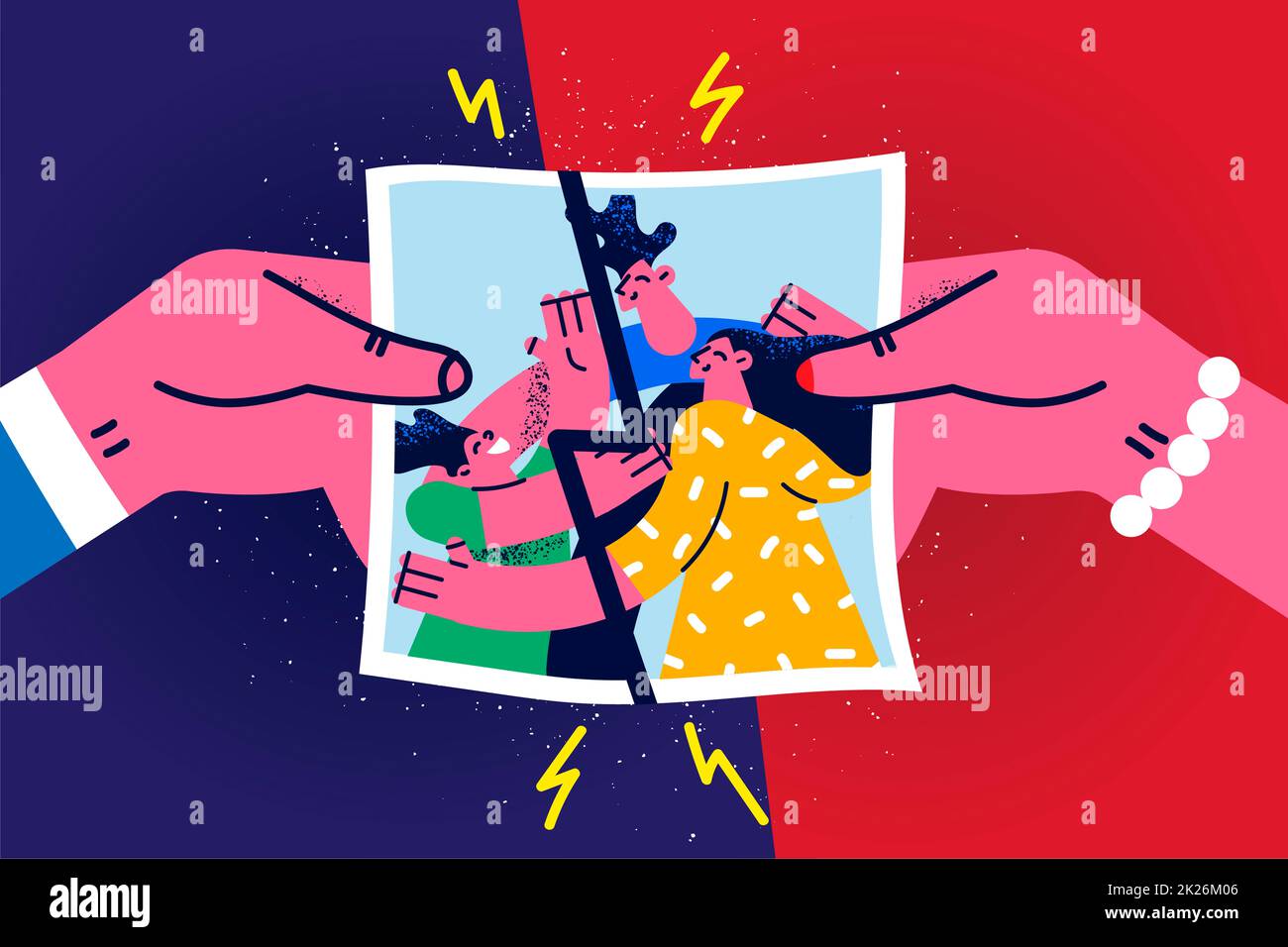 Spouses divorce hold picture torn apart Stock Photo - Alamy