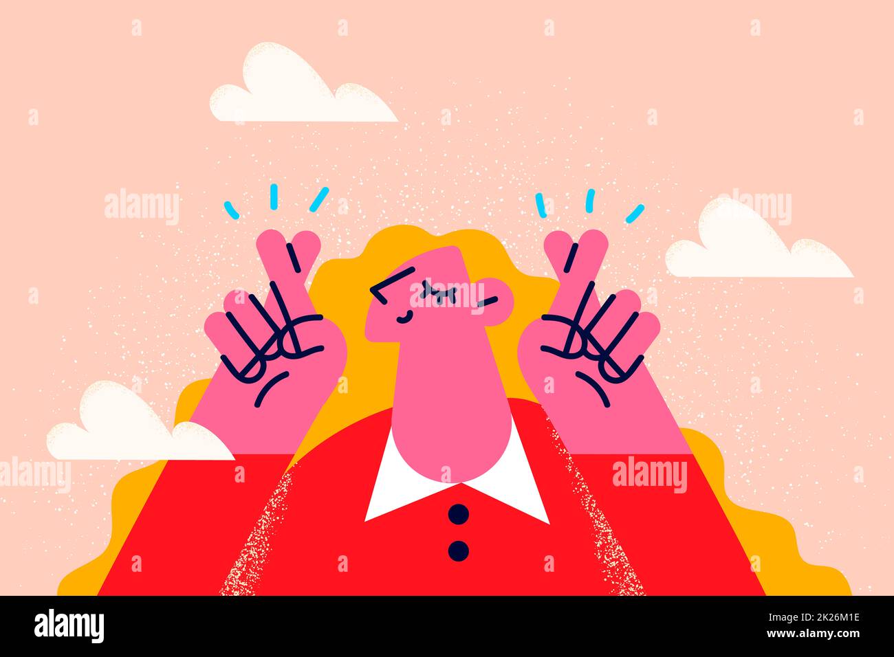 Happy woman cross fingers make wish Stock Photo - Alamy