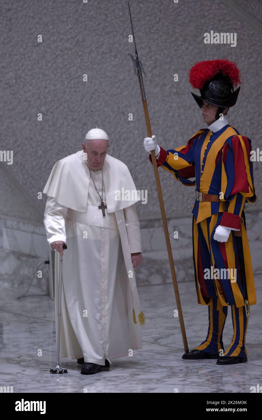 Vatican City, Vatican, 22 September 2022. Pope Francis arrives walking ...