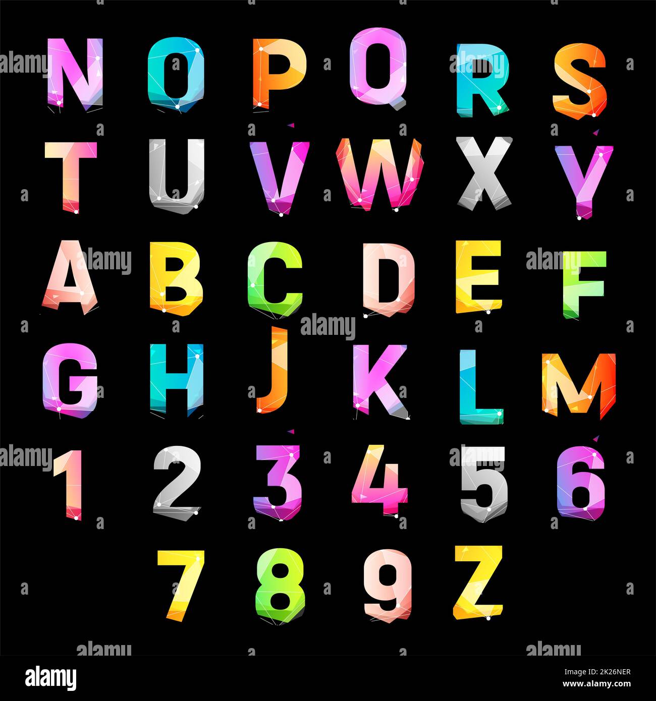 Color alphabet for promotional items. Bright multicolored fractured letters set, vector ...