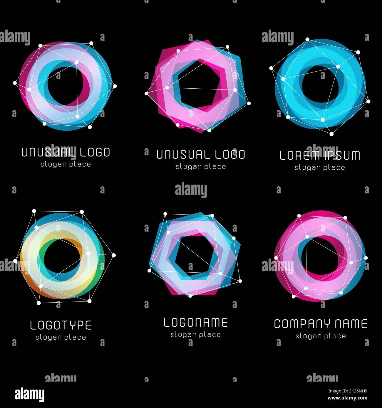 Unusual abstract geometric shapes. Vector logo set. Polygonal colorful ...
