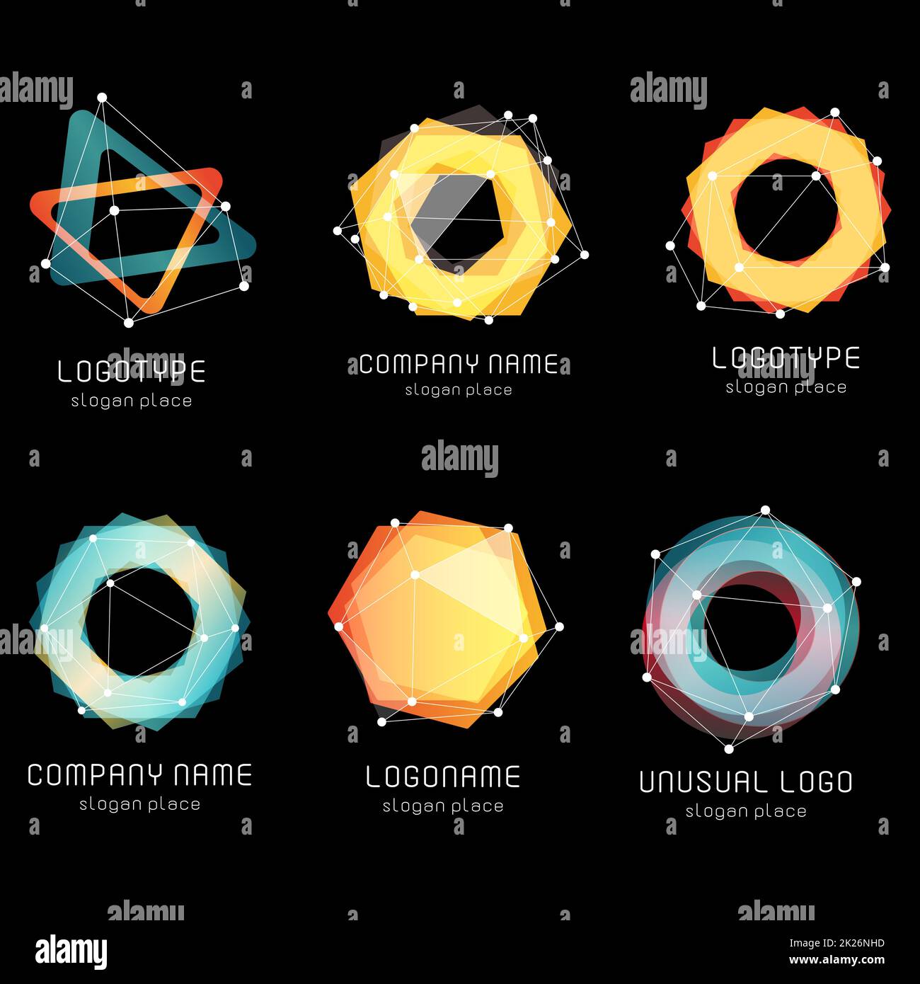 Unusual abstract geometric shapes. Vector logo set. Polygonal colorful ...