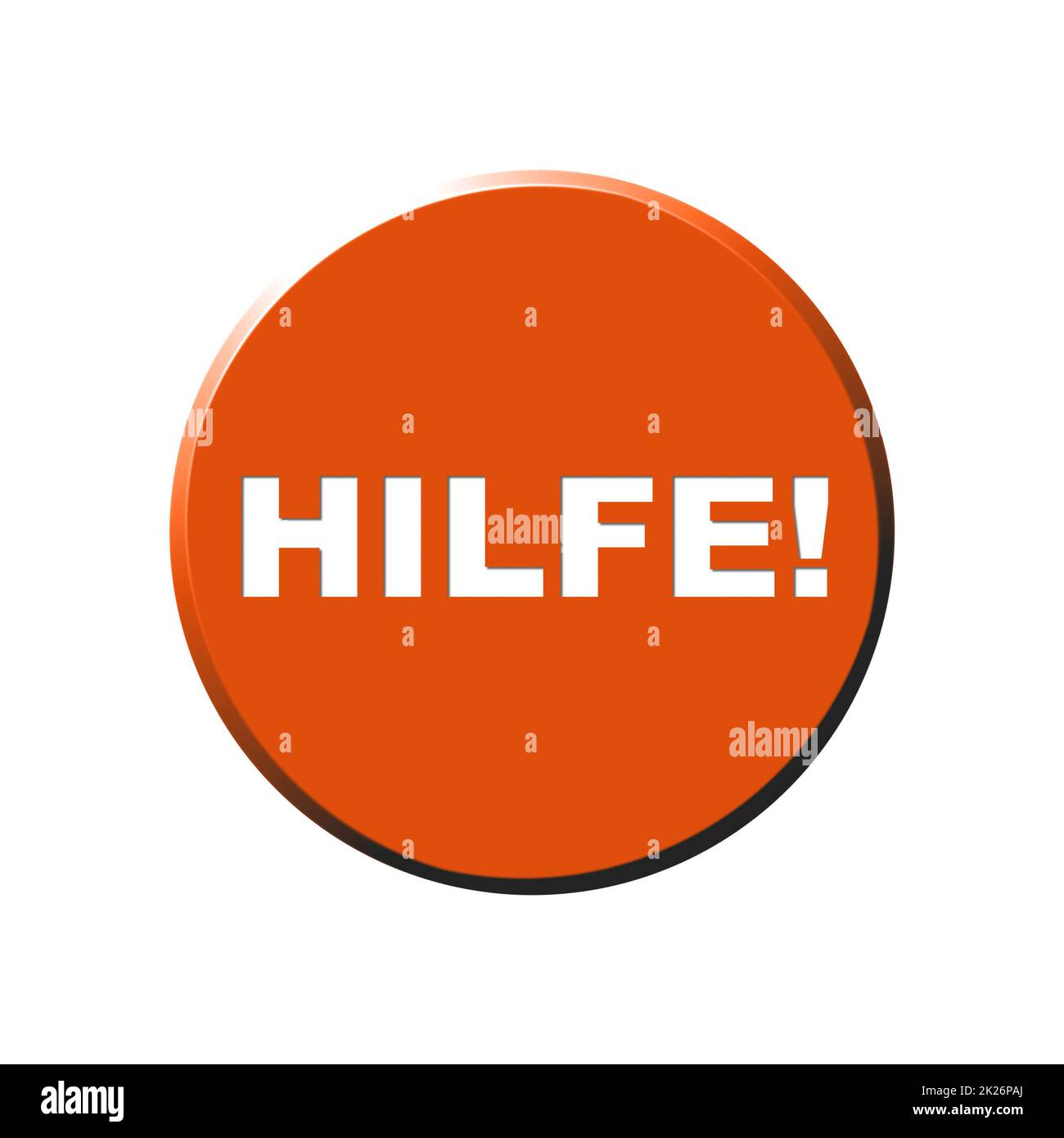 Round red orange Button showing: Help in german language Stock Photo ...