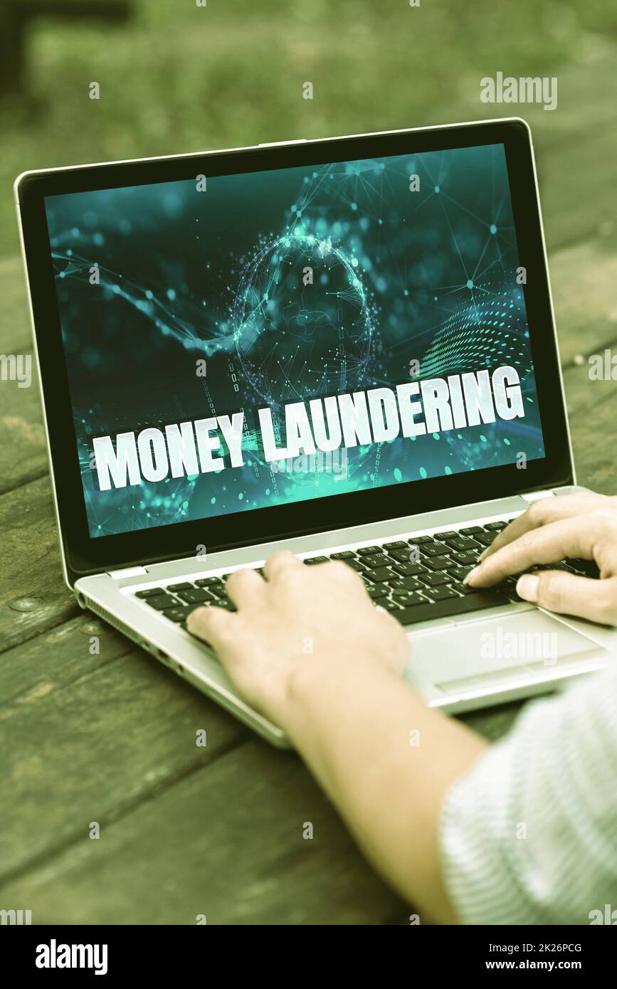 Handwriting text Money Laundering. Business showcase illegal process ...