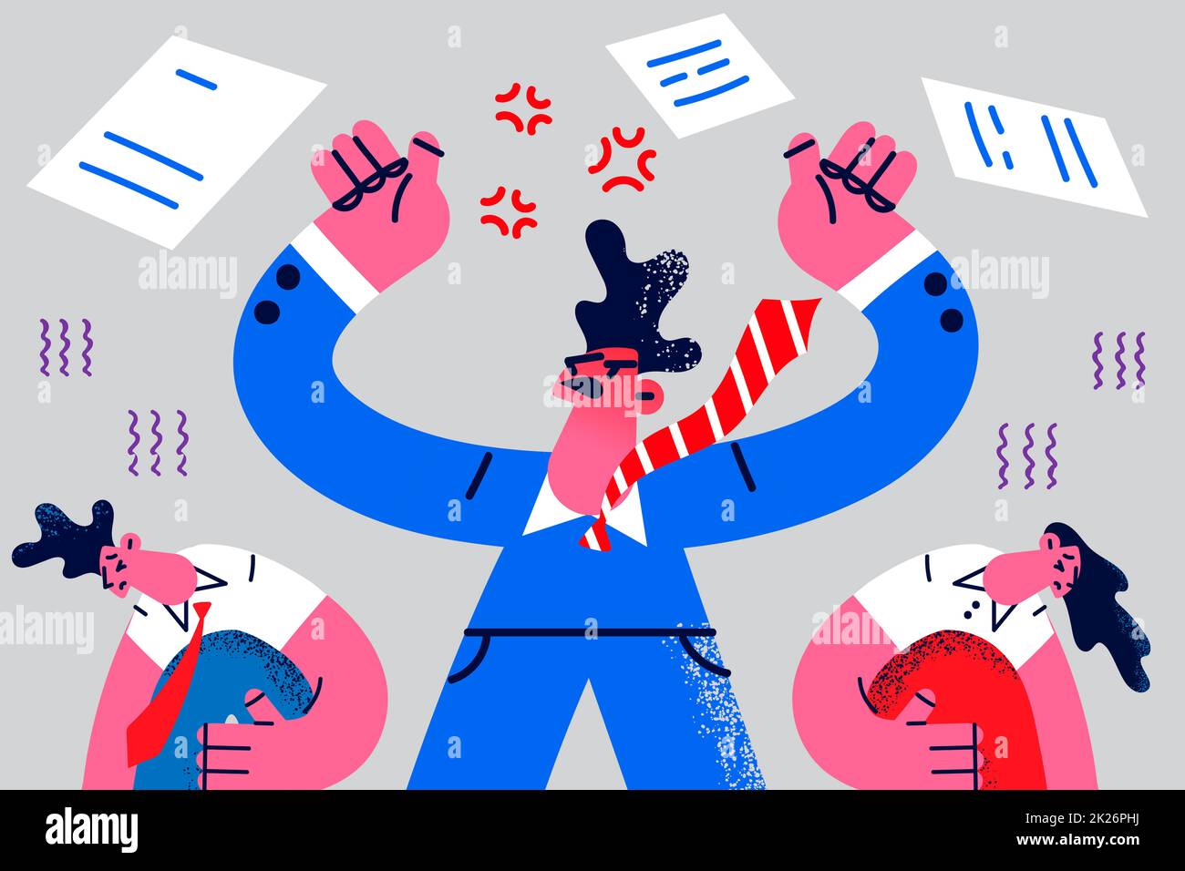 Furious boss shout lecture stressed employees Stock Photo - Alamy