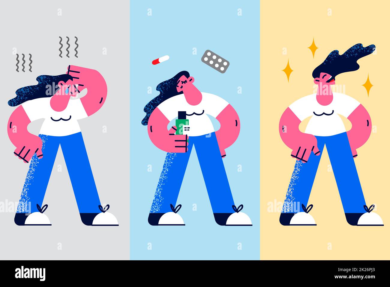 Woman before and after medication treatment Stock Photo - Alamy