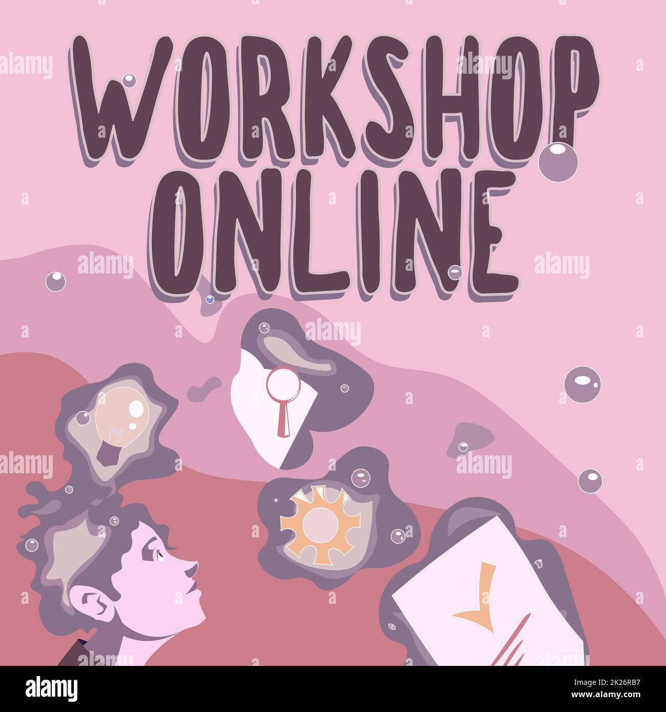 Text caption presenting Workshop Online. Conceptual photo course made available, digital ...