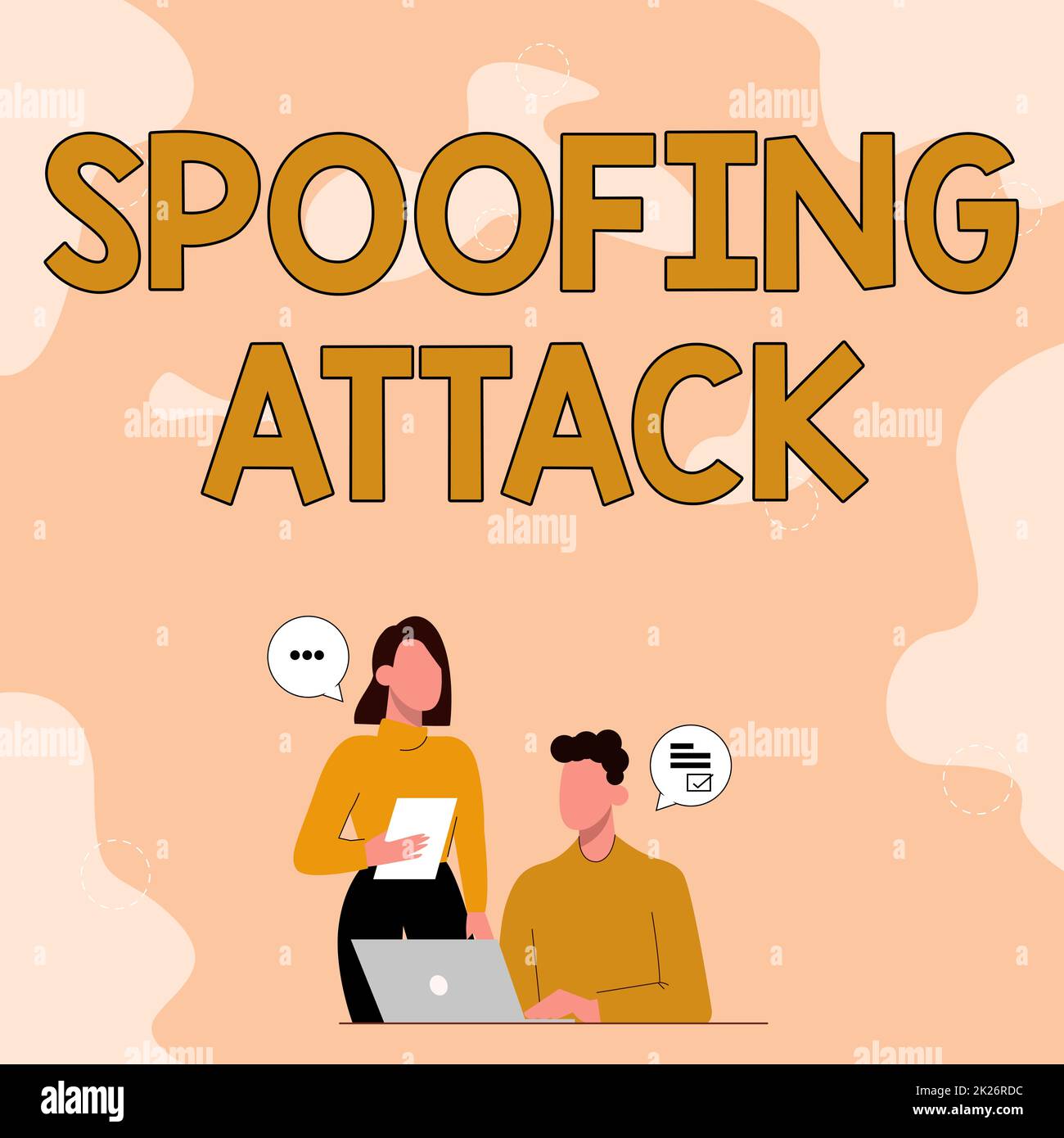 Text caption presenting Spoofing Attack. Word for impersonation of a ...
