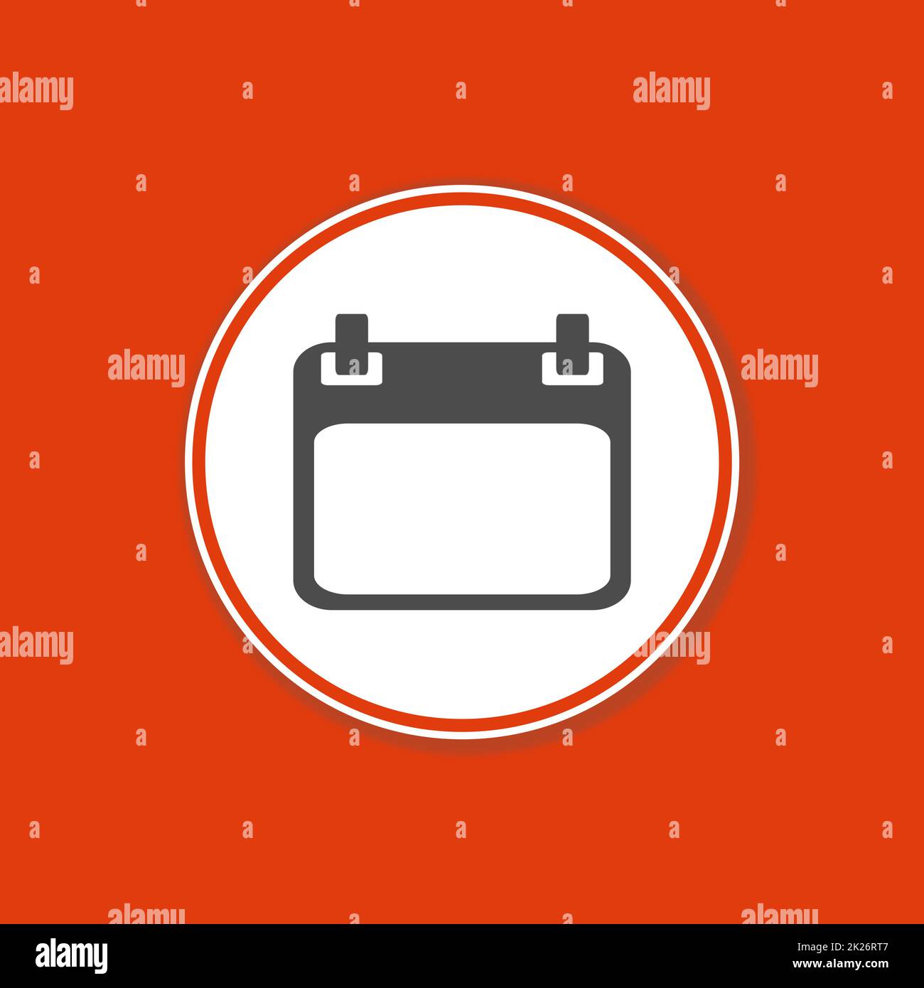 Calendar icon in circle on red background Stock Photo - Alamy