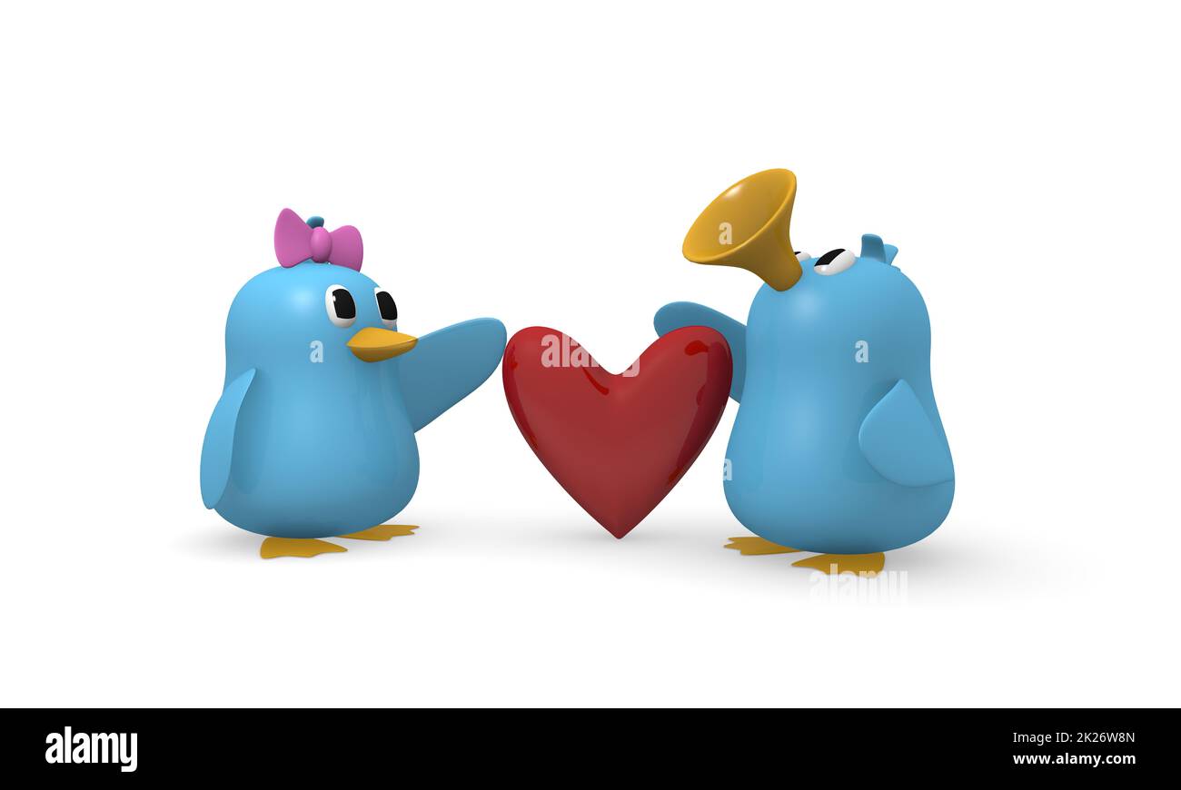 Cute blue bird couple with a red heart shape Stock Photo - Alamy