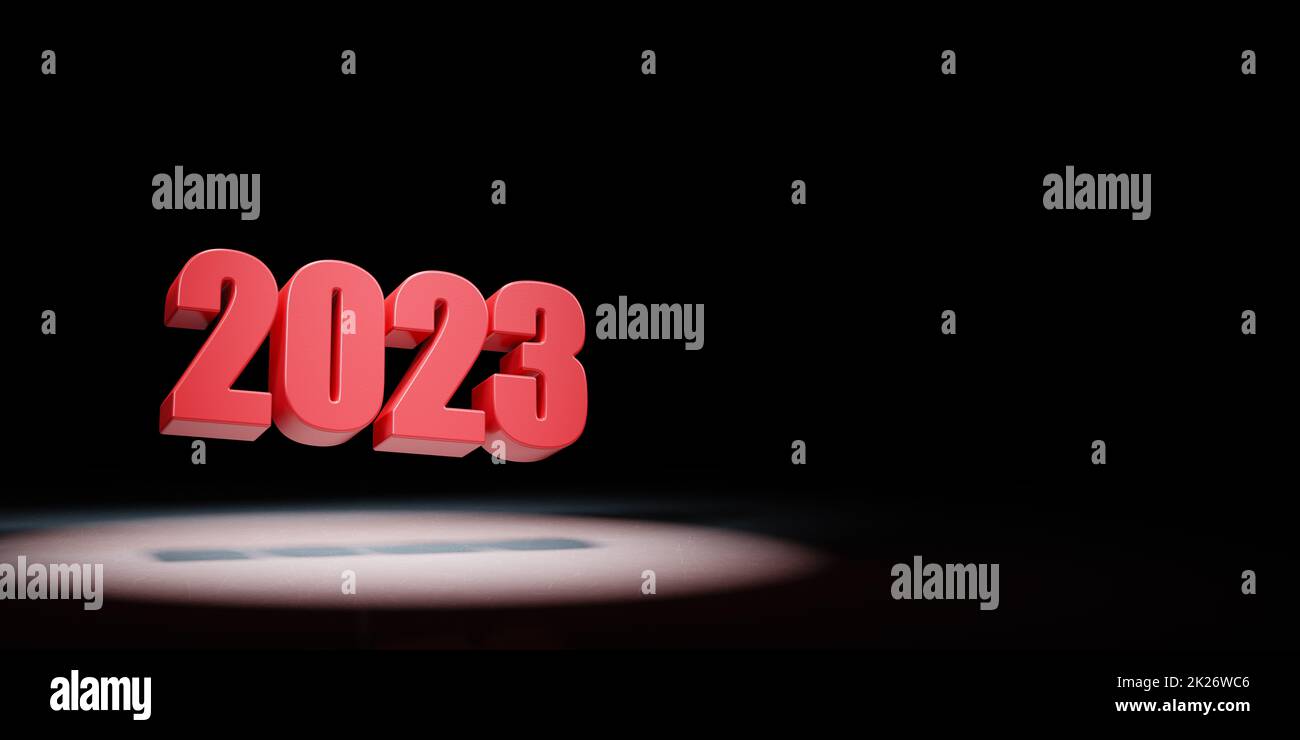 2023 Year Number Text Spotlighted on Black Background Stock Photo - Alamy