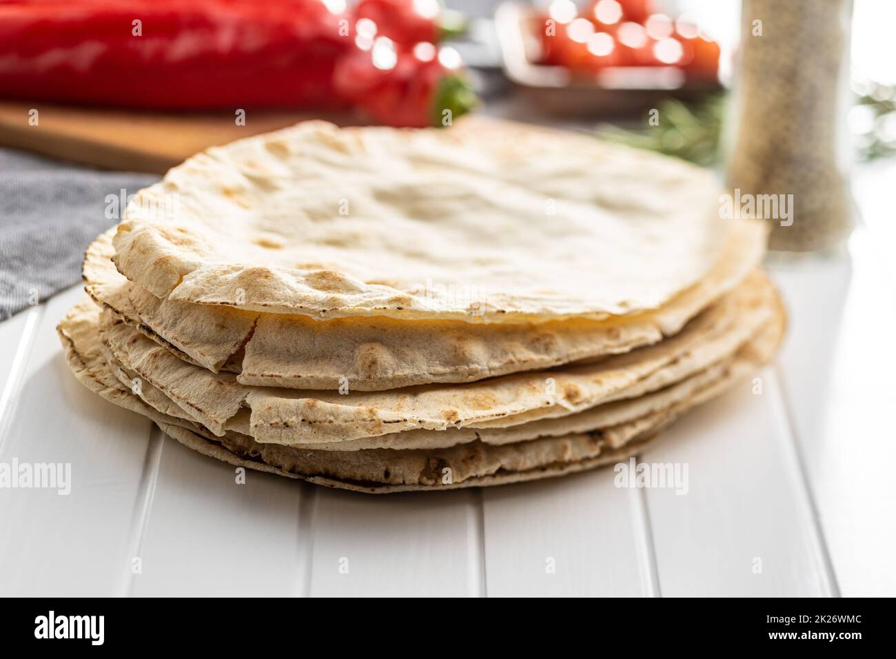 Arabic bread. Flat pita bread Stock Photo - Alamy