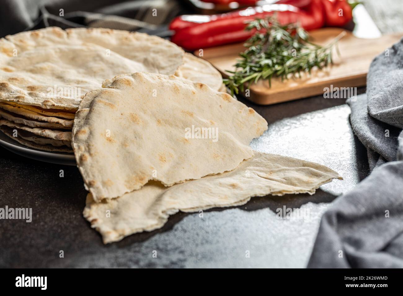 Arabic bread. Flat pita bread Stock Photo - Alamy