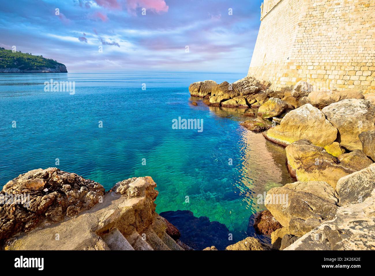 Dubrovnik. Historic stone city walls beach in town of Dubrovnik Stock ...