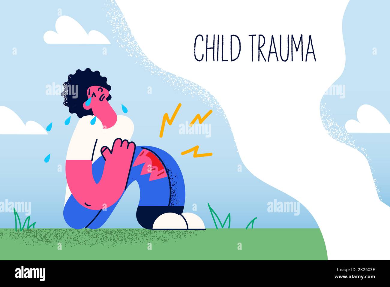 Unhappy kid cry because of leg injury Stock Photo - Alamy