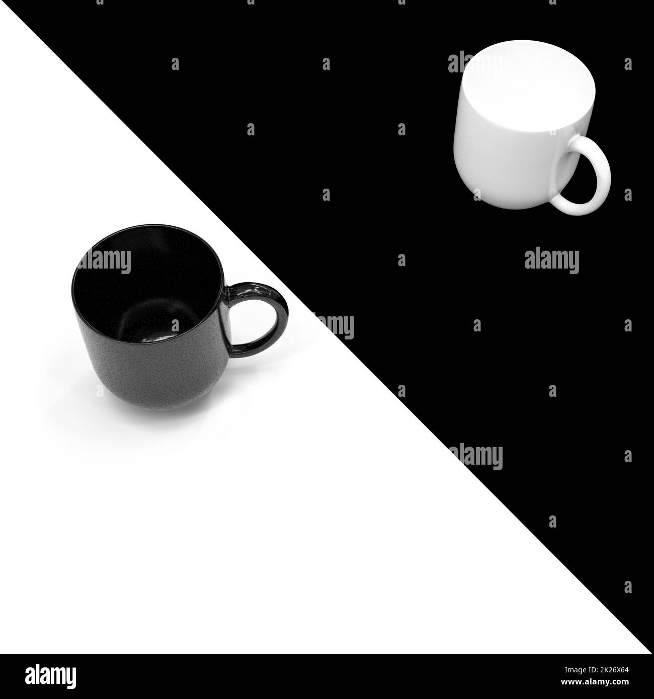 black and white cups on a two-tone background Stock Photo - Alamy