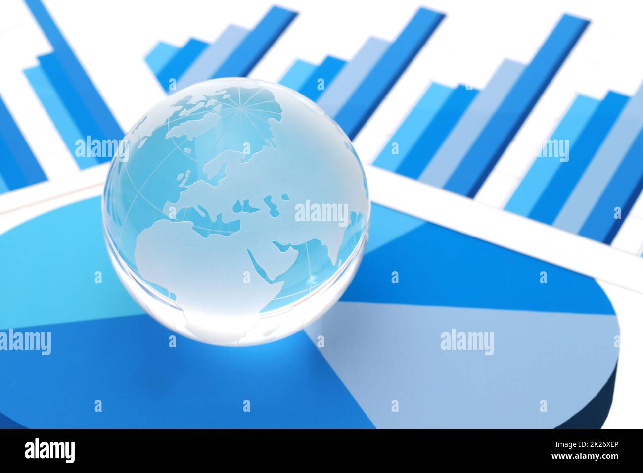Glass globe of Europe and Africa with graph printed documents Stock ...