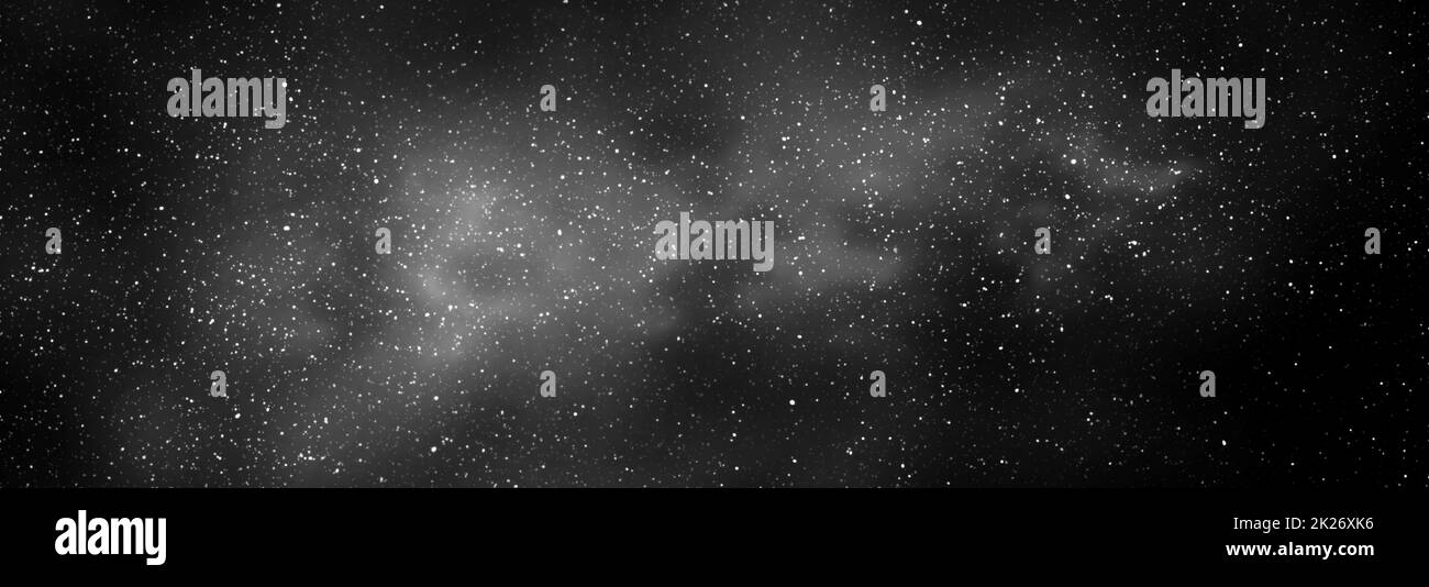 Night black starry sky and bright galaxy, horizontal background banner ...