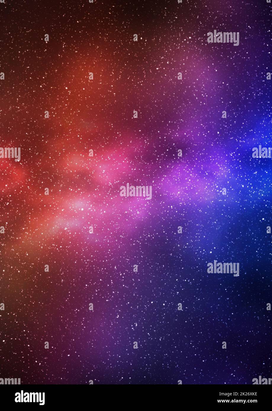 Night starry sky and bright blue red galaxy, vertical background Stock ...