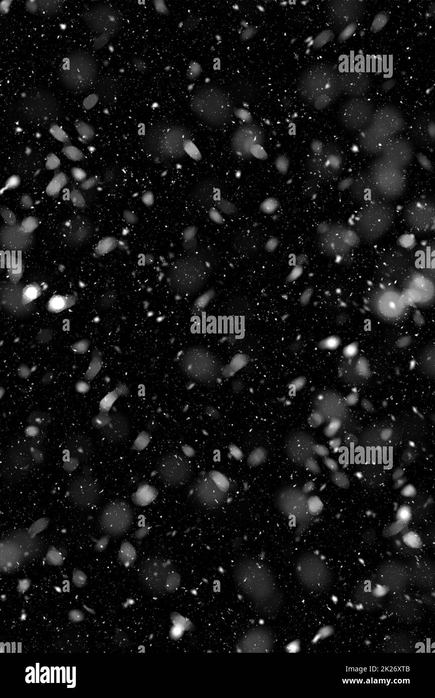 Real falling snow on a black background Stock Photo - Alamy