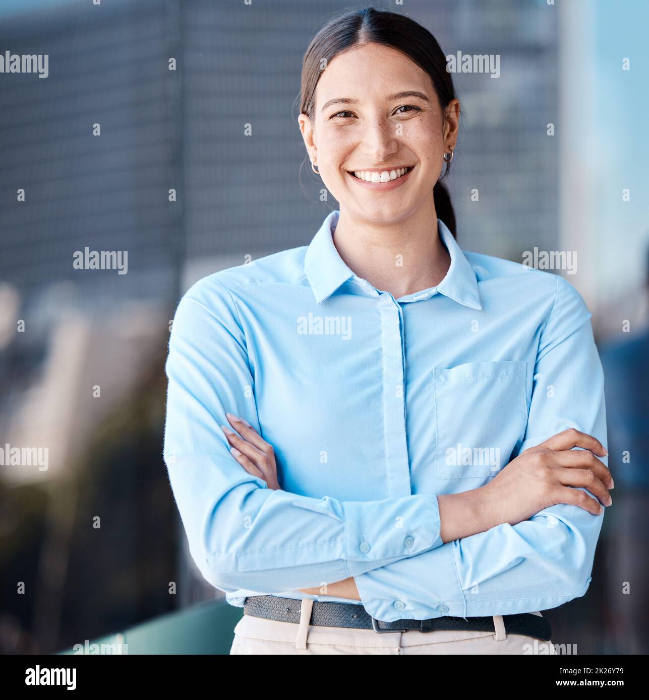 Success, vision and proud manager leader looking happy and smile ...